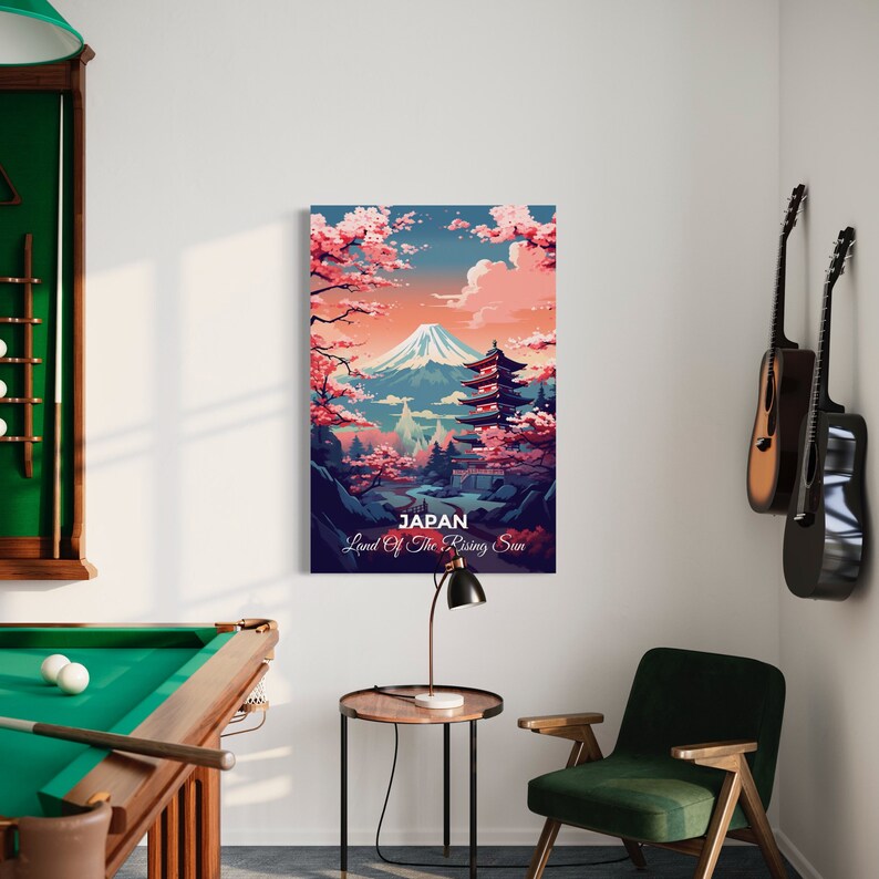 Japanese Cherry Blossom Canvas Wall Art, Travel Poster, Japanese Pagoda ...