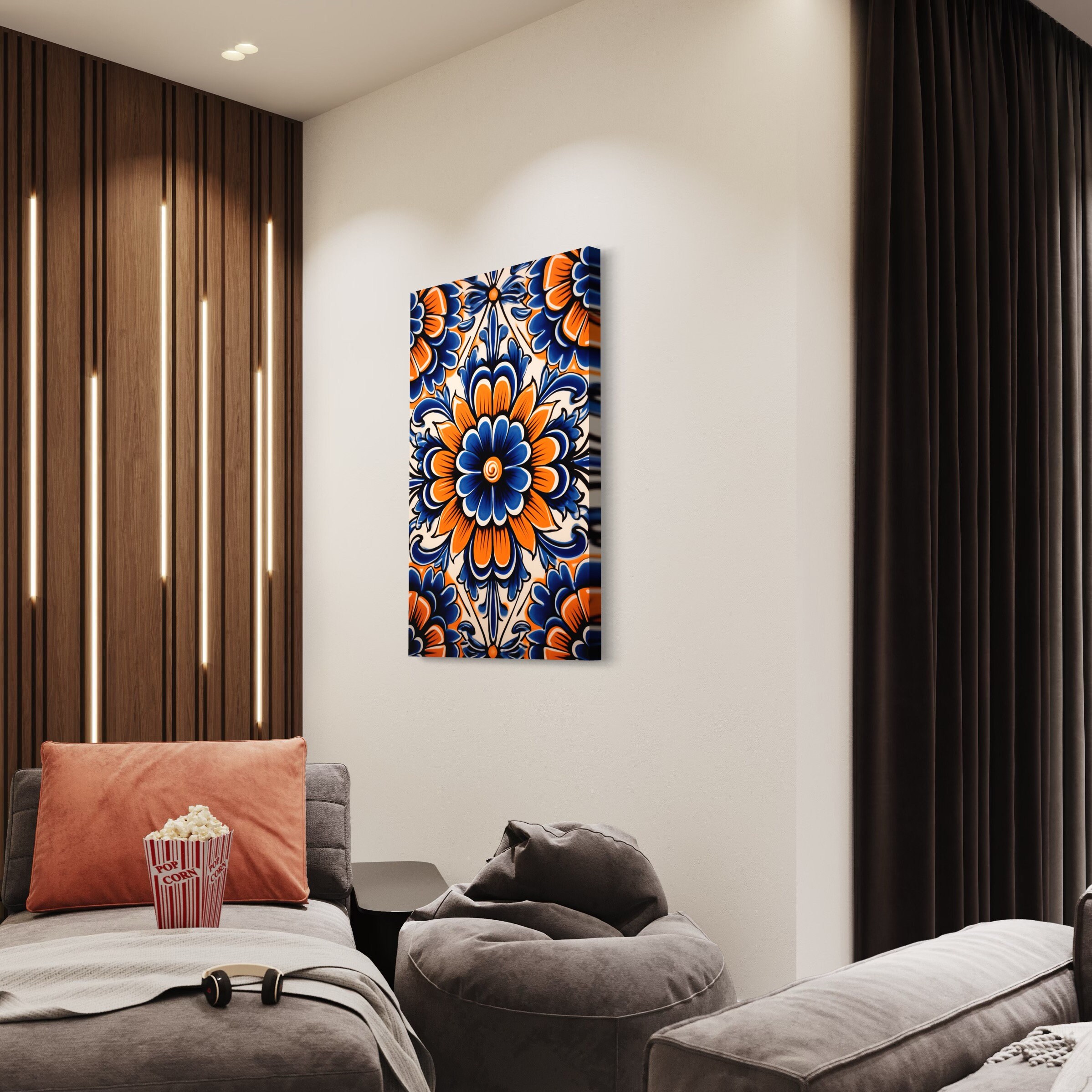 Mexican Floral Tiles Wall Art, Canvas Print, Blue and Orange Tiles ...