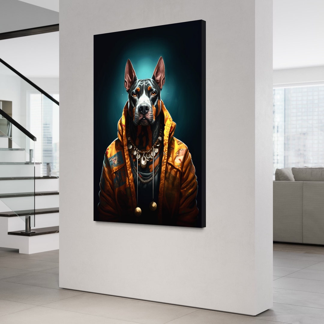 Gangster Rottweiler Canvas Wall Art, Tattooed Dog Wall Art, Cyberpunk ...