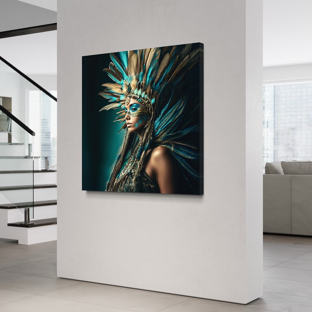 Native American Warrior Woman Canvas Wall Art, Headdress Wall Art ...