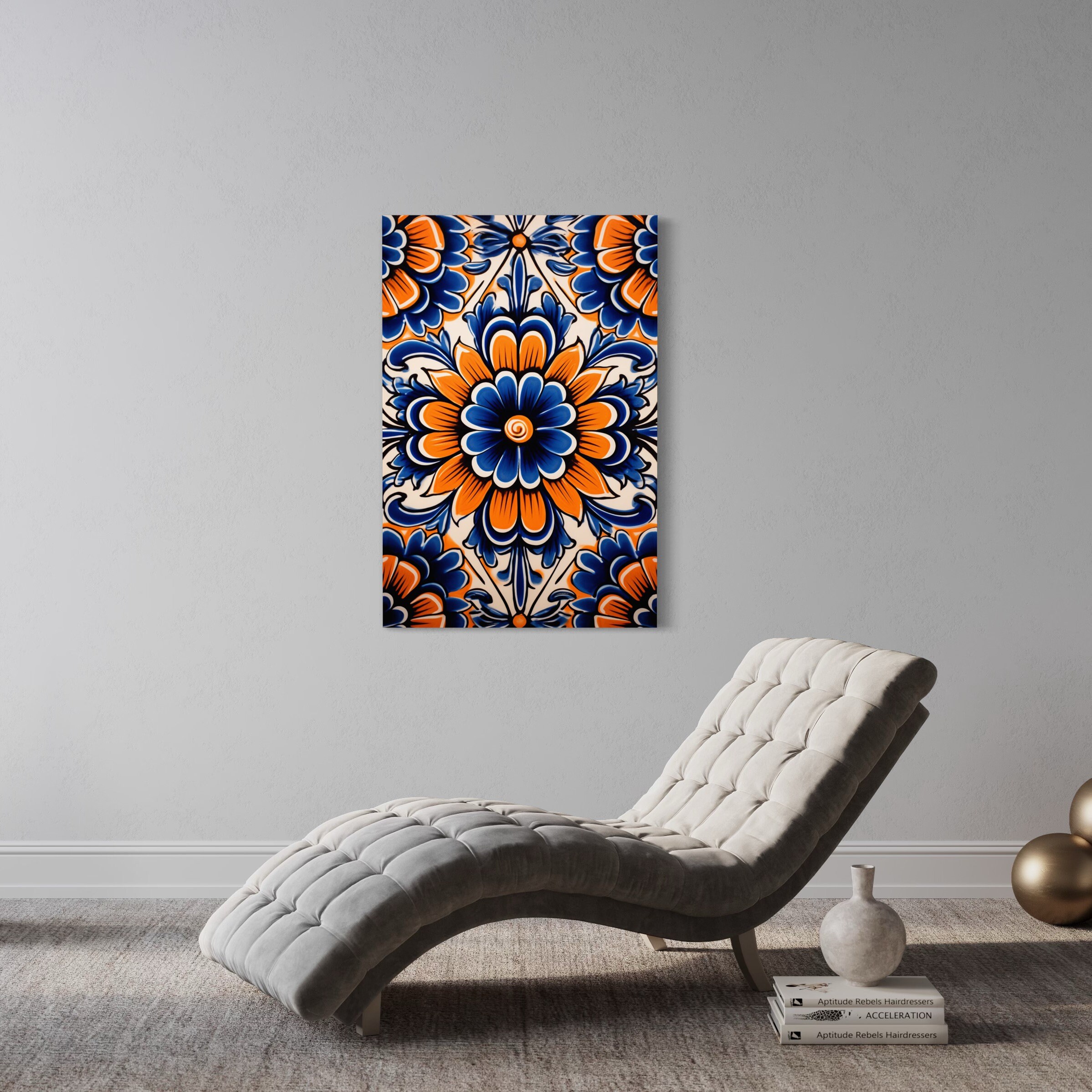 Mexican Floral Tiles Wall Art, Canvas Print, Blue and Orange Tiles ...