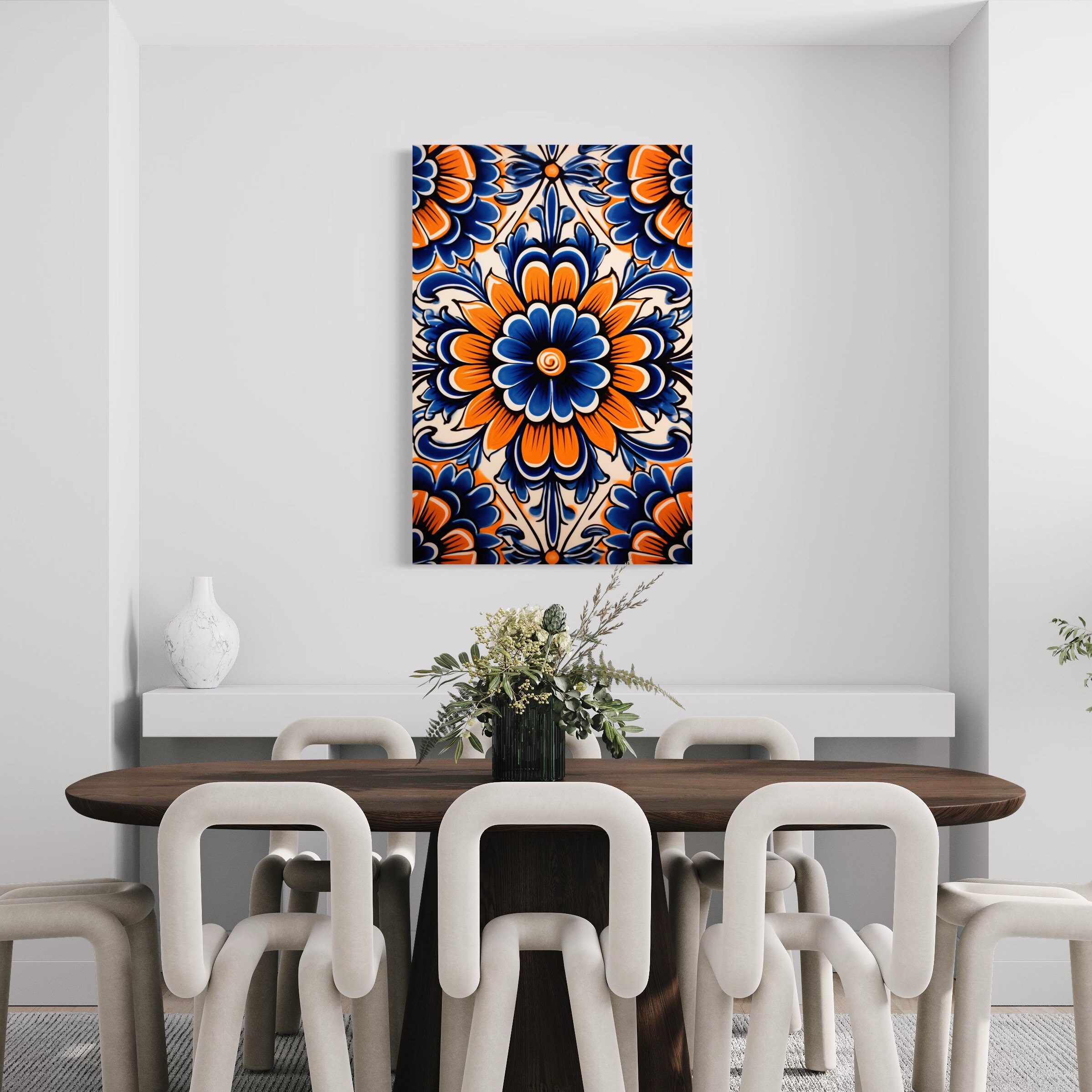 Mexican Floral Tiles Wall Art, Canvas Print, Blue and Orange Tiles ...