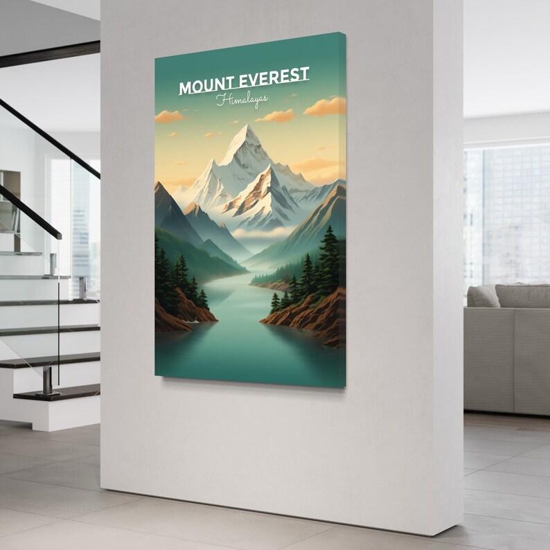 Mount Everest Canvas Wall Art, Travel Poster, Himalayas Poster, Largest ...