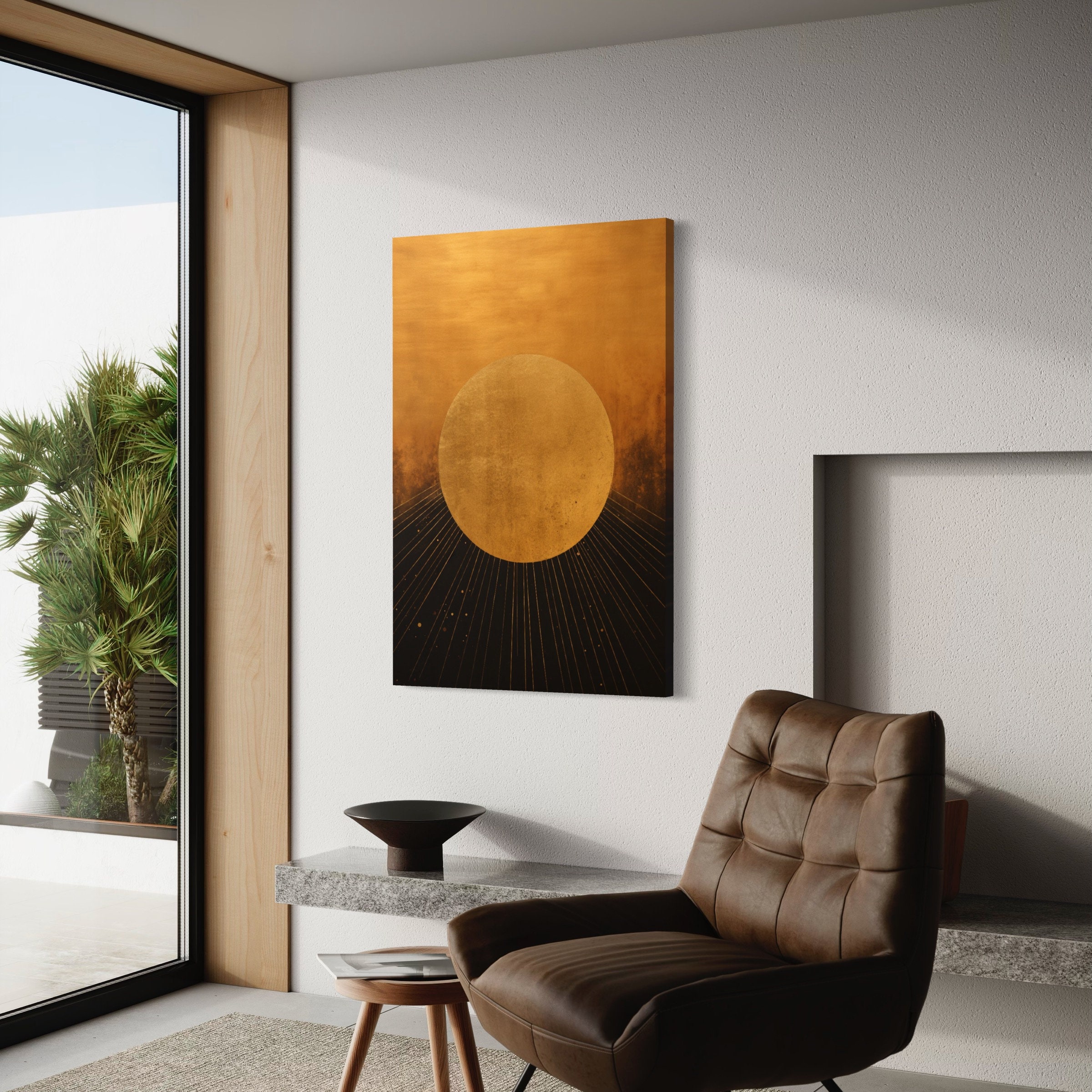 The Golden Sun Canvas Wall Art, Abstract Solar System Painting ...