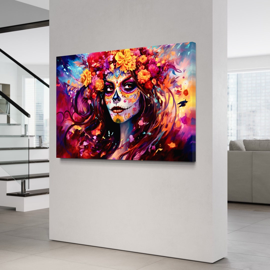 Día De Muertos Canvas Wall Art, Day of the Dead Wall Art, Día De Los ...