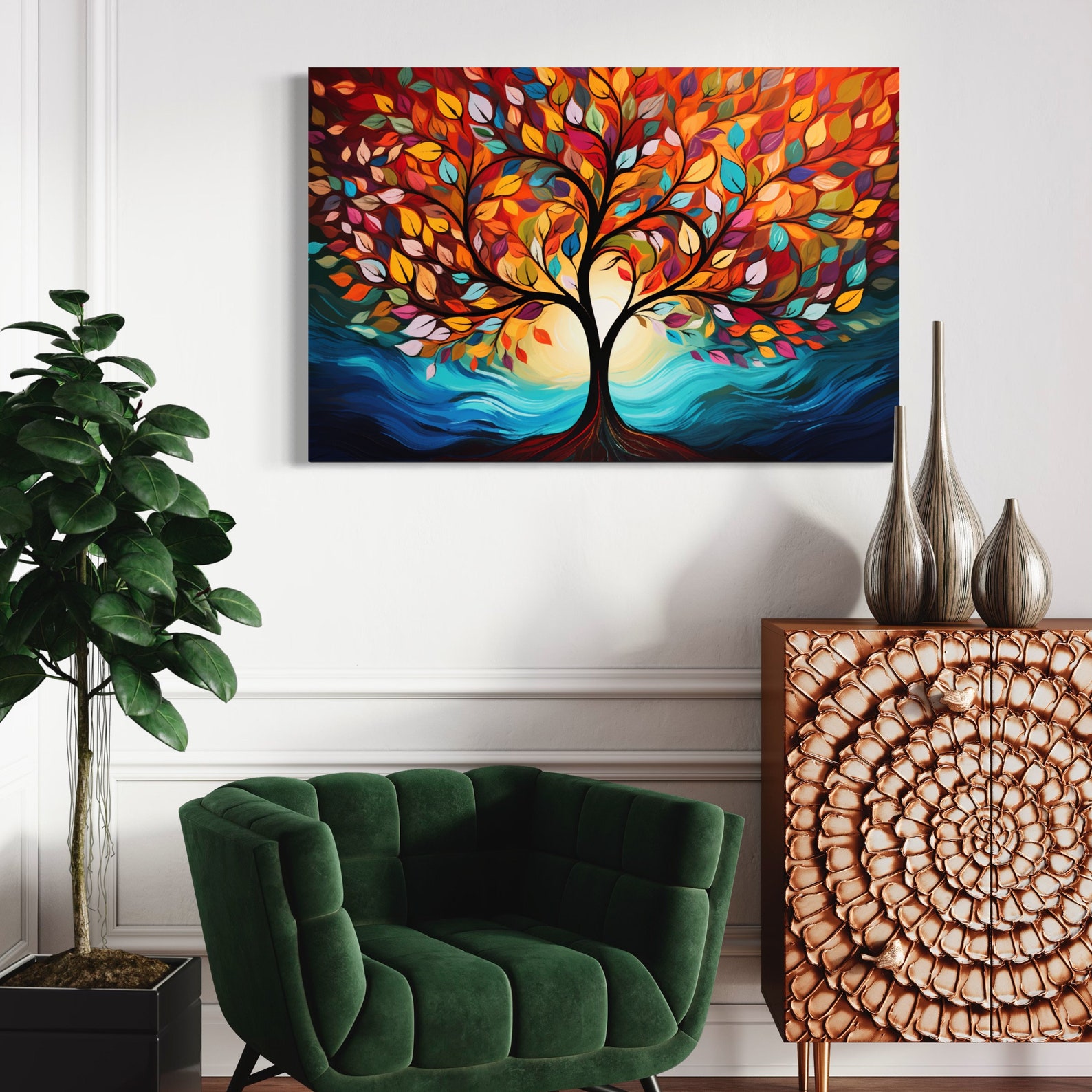 Tree of Life Canvas Wall Art, Abstract Tree Painting, Minimalist ...