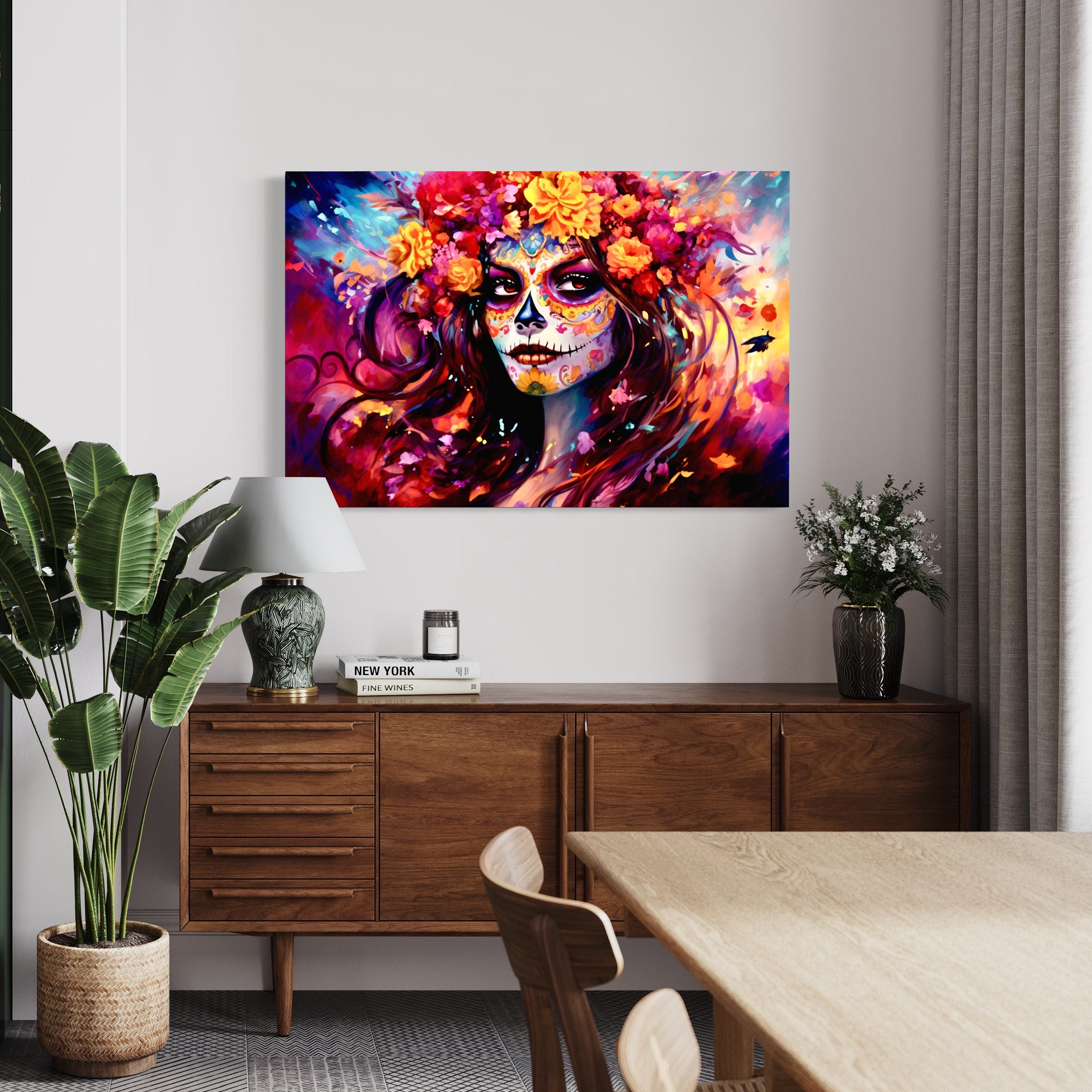 Día De Muertos Canvas Wall Art, Day of the Dead Wall Art, Día De Los ...