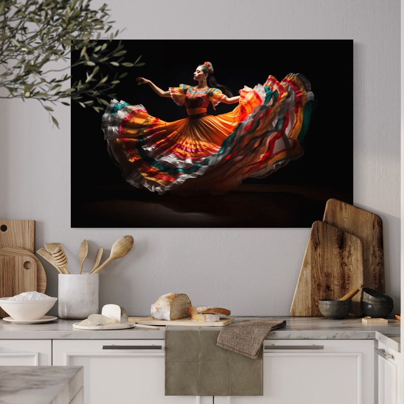 Mexican Folk Dancer Canvas Wall Art, Baile Folklórico Painting, Ballet ...