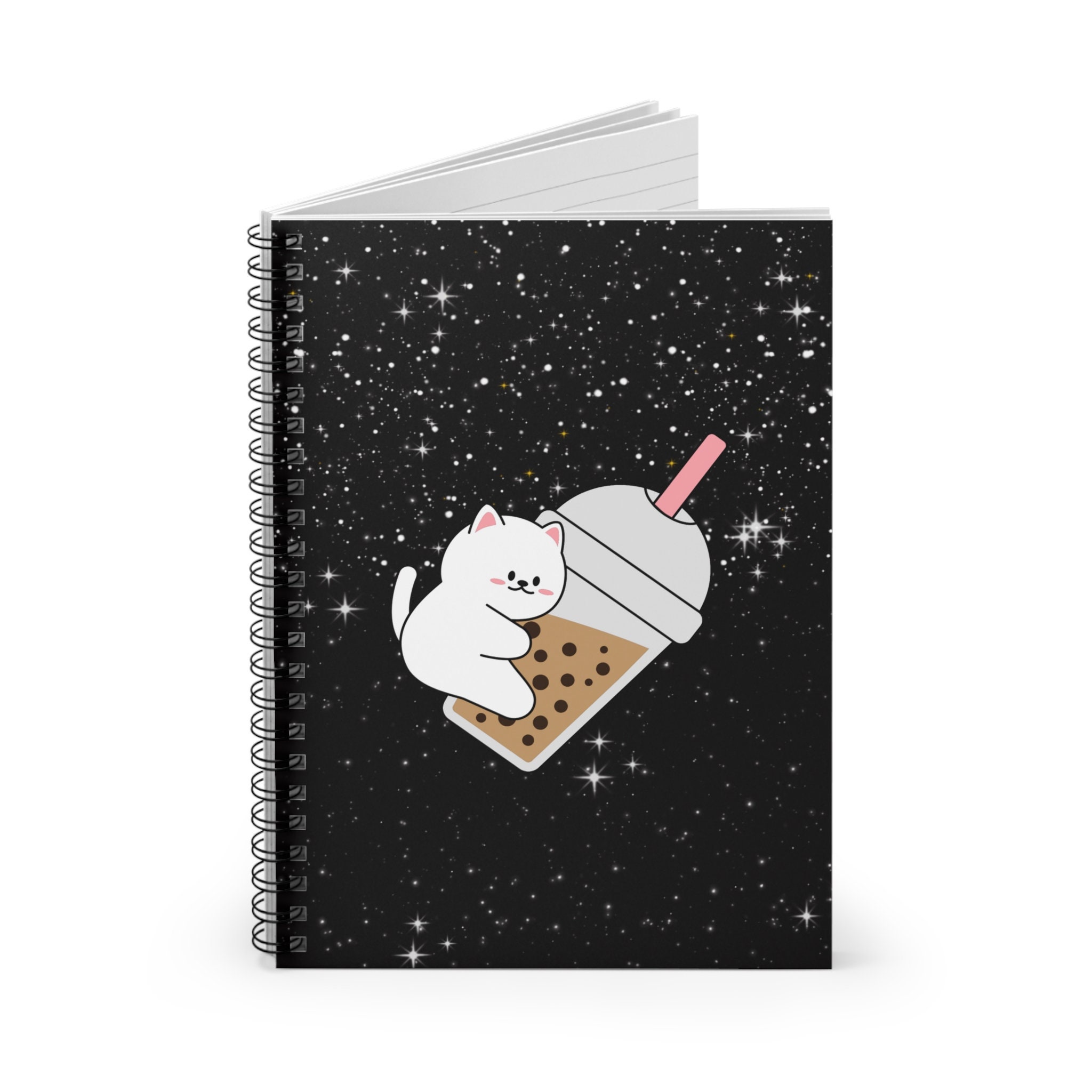 Kitty on Boba Tea Girly Sparkle Spiral Notebook Ruled Line - Etsy