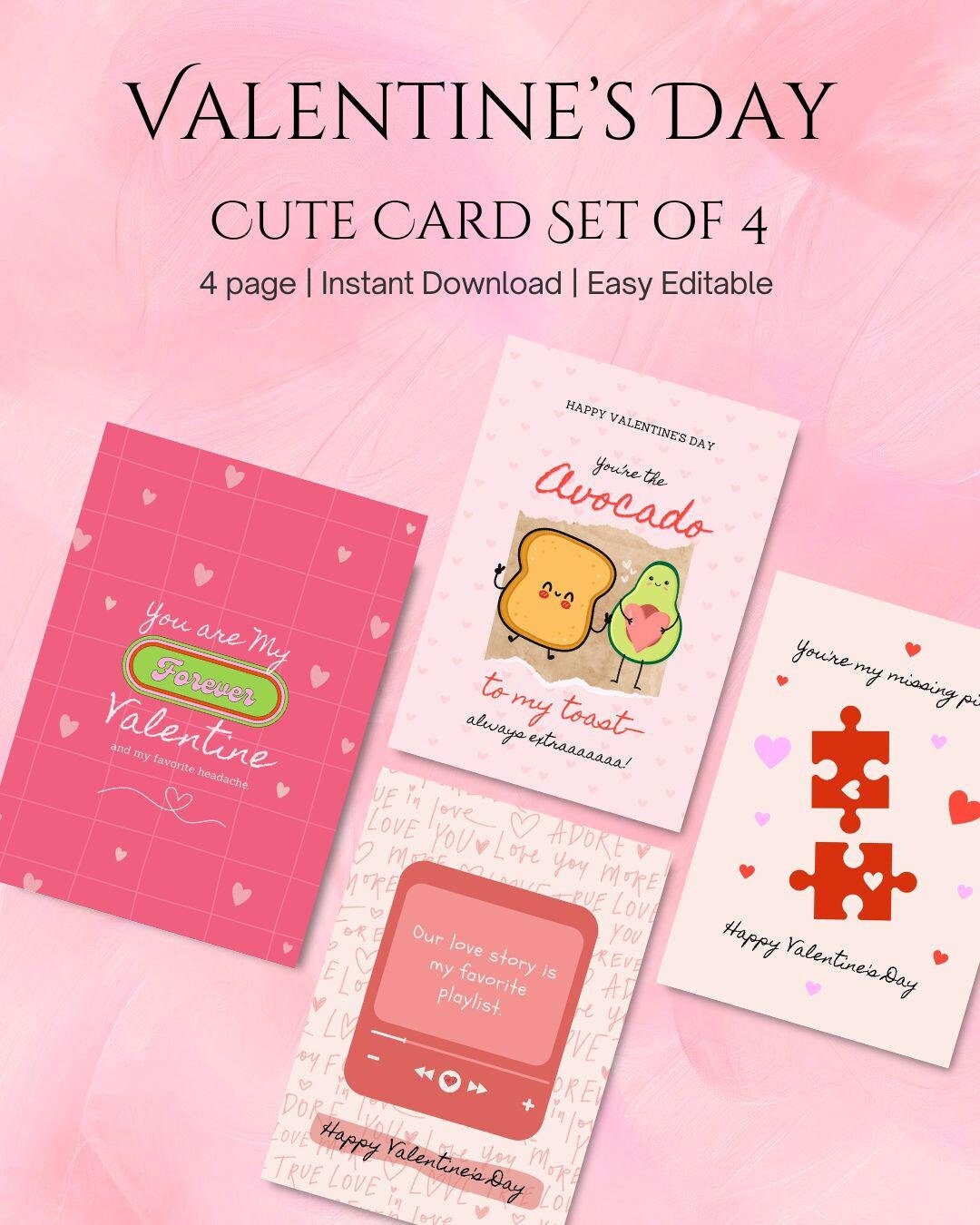 Cute Valentine's Day Cards for Loved One's, Cute Pink Hearts, Avocado ...