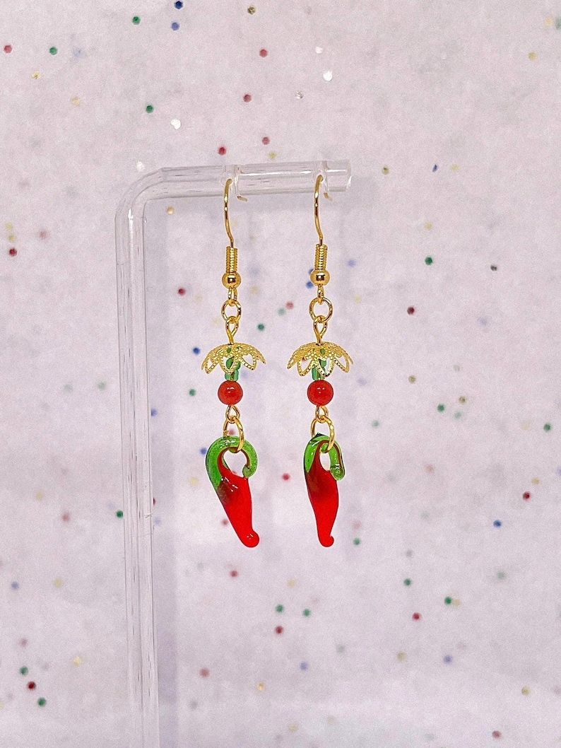 Glass Chili Pepper Earrings - 3 Styles | Fun Red & Green Pepper Beads ...