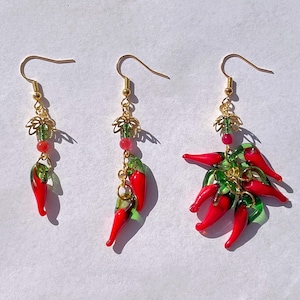 Glass Chili Pepper Earrings - 3 Styles | Fun Red & Green Pepper Beads ...