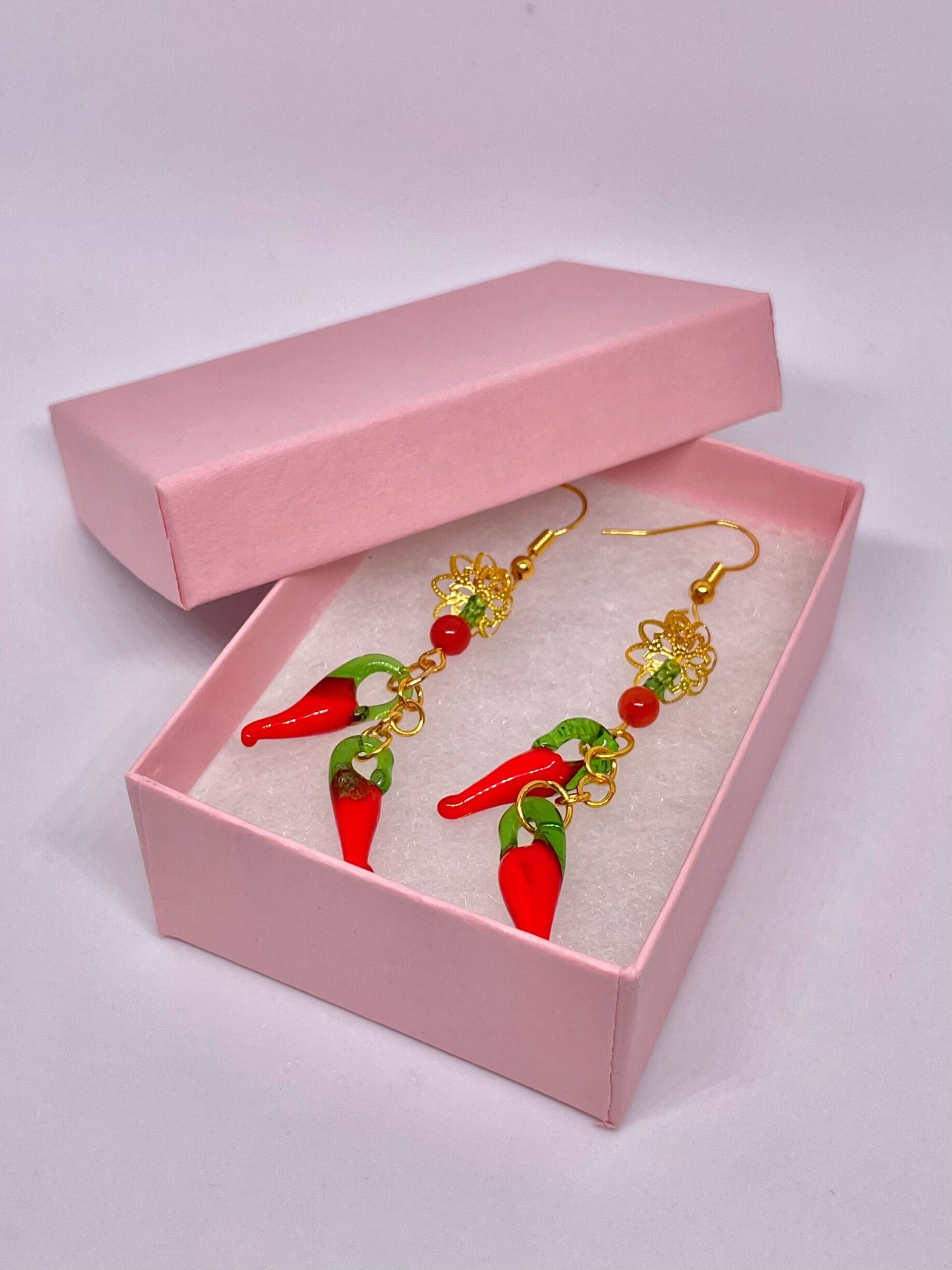 Glass Chili Pepper Earrings ~ 3 Styles | Red Quartz Beads, Gold-toned ...