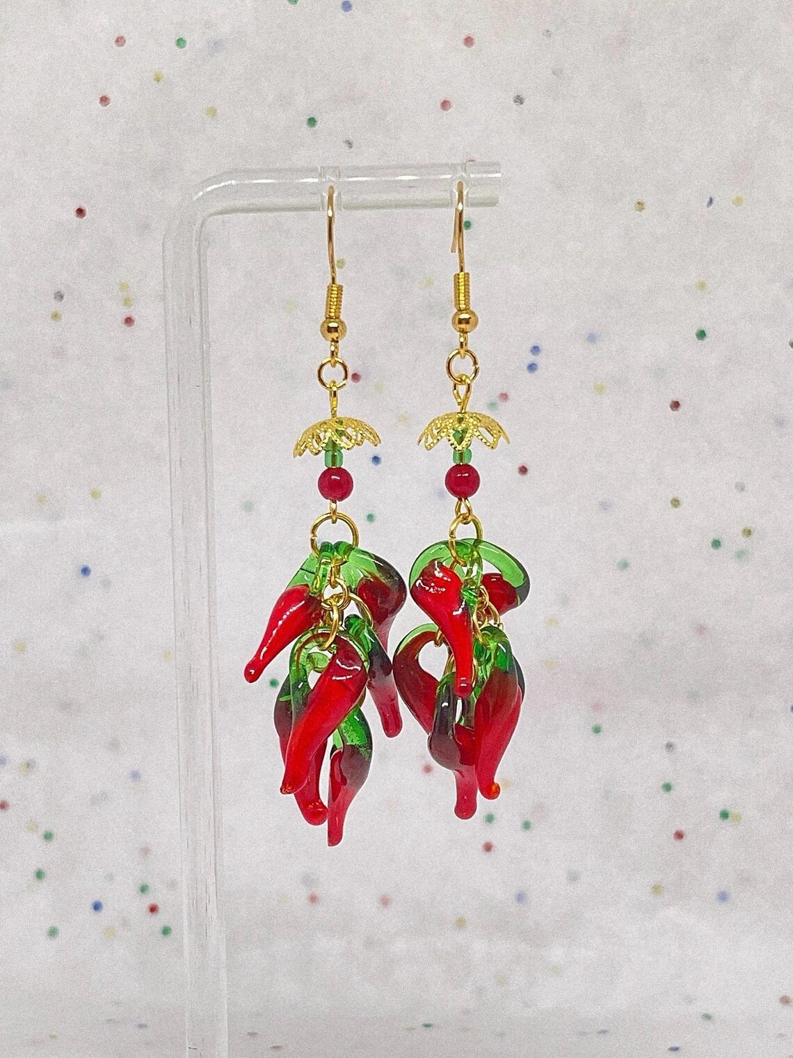 Glass Chili Pepper Earrings ~ 3 Styles | Red Quartz Beads, Gold-toned ...
