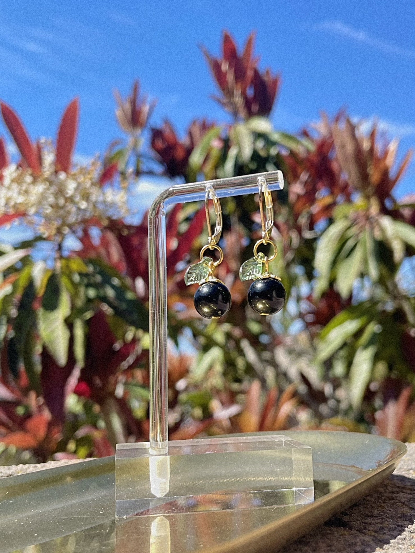 Persimmon Earrings | Gold Leverback Hoop Earrings; Red, Orange, Pink ...