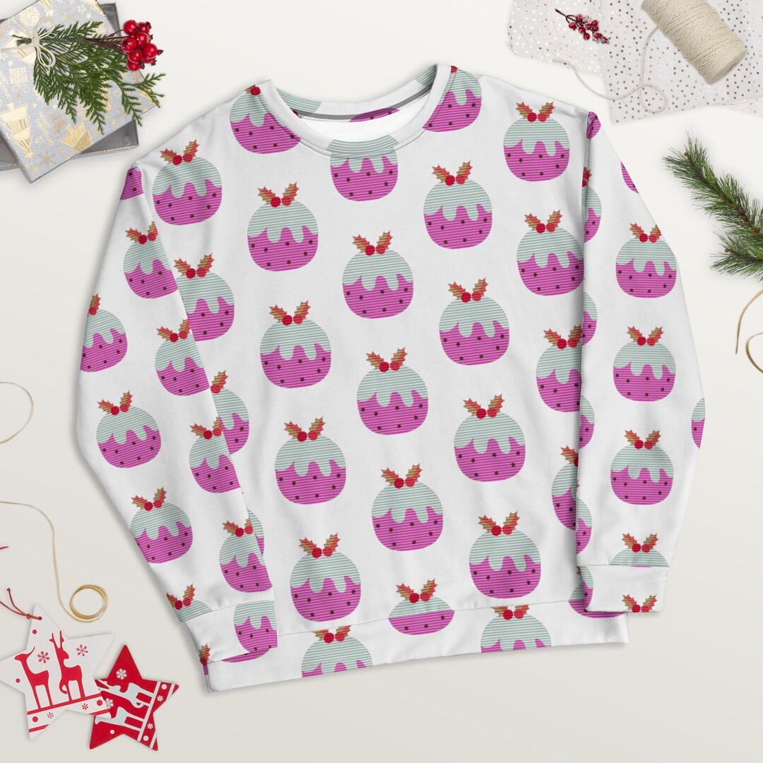 Pink Christmas Pudding Print Christmas Unisex Sweatshirt - Etsy