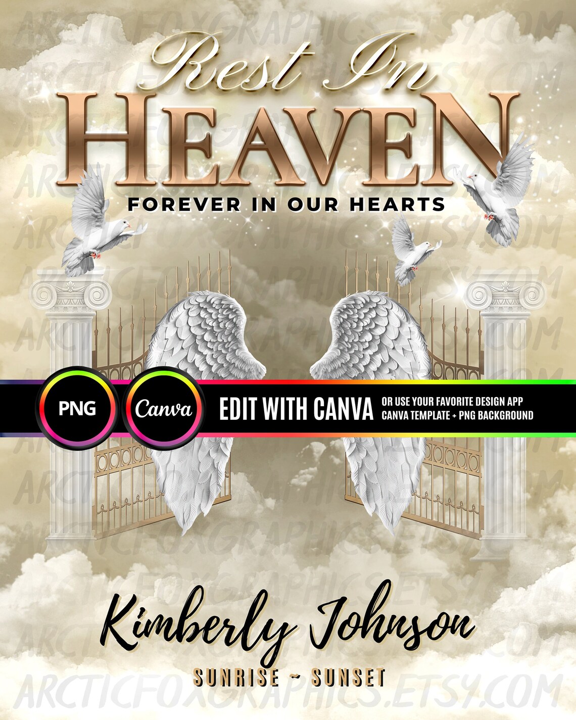 Rest in Heaven PNG Cloudy Gold Sky Heaven Stage Memorial - Etsy