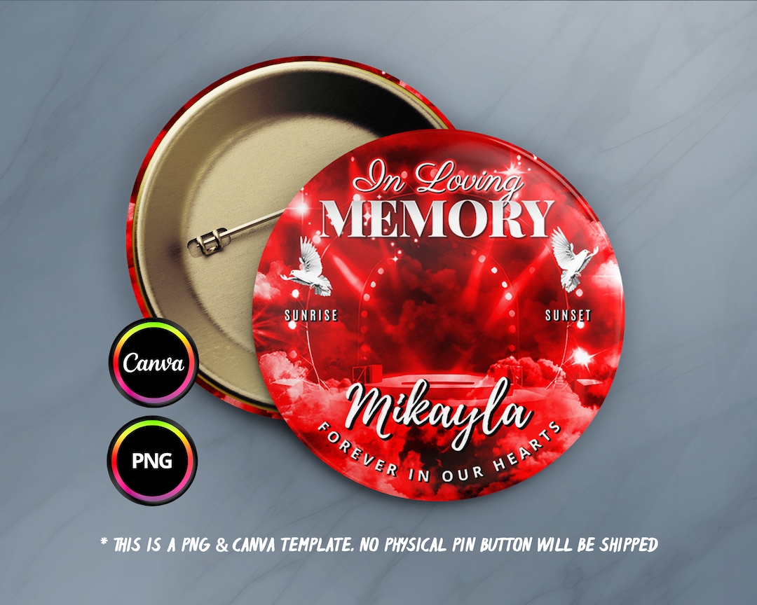 In Loving Memory Pin Button PNG, Red Cloudy Sky Heaven Button Pin ...