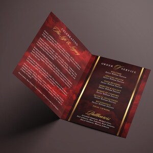 Maroon Red Funeral Program (8 Pages) in Loving Memory Obituary Program ...