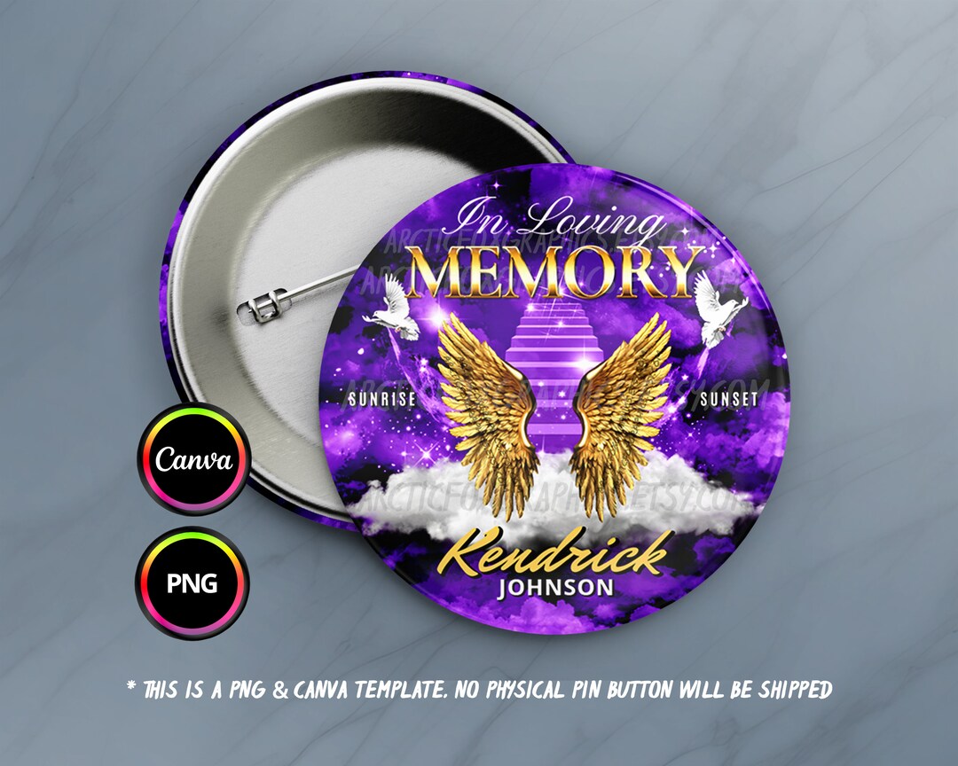 In Loving Memory Pin Button PNG, Gold and Purple Cloudy Stairway to ...