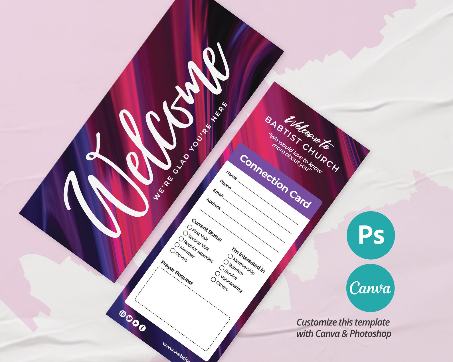 Church Connection Card Template Editable in Canva & Photoshop, Church ...