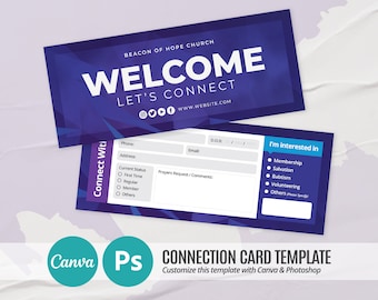 Church Connection Card Template Editable in Canva & Photoshop, Church ...