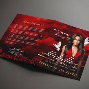 Maroon Red Funeral Program (8 Pages) in Loving Memory Obituary Program ...