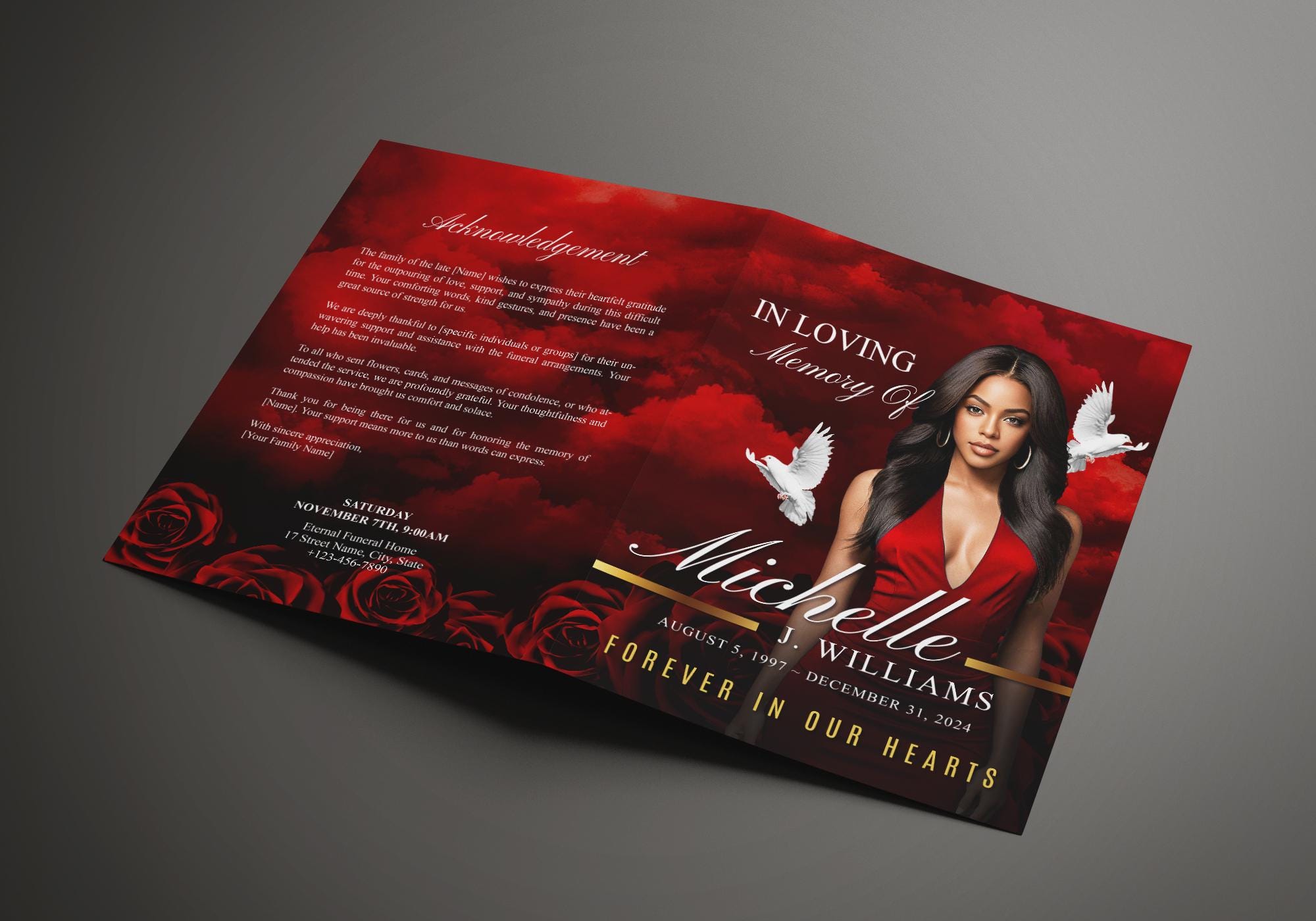 Maroon Red Funeral Program (8 Pages) in Loving Memory Obituary Program ...
