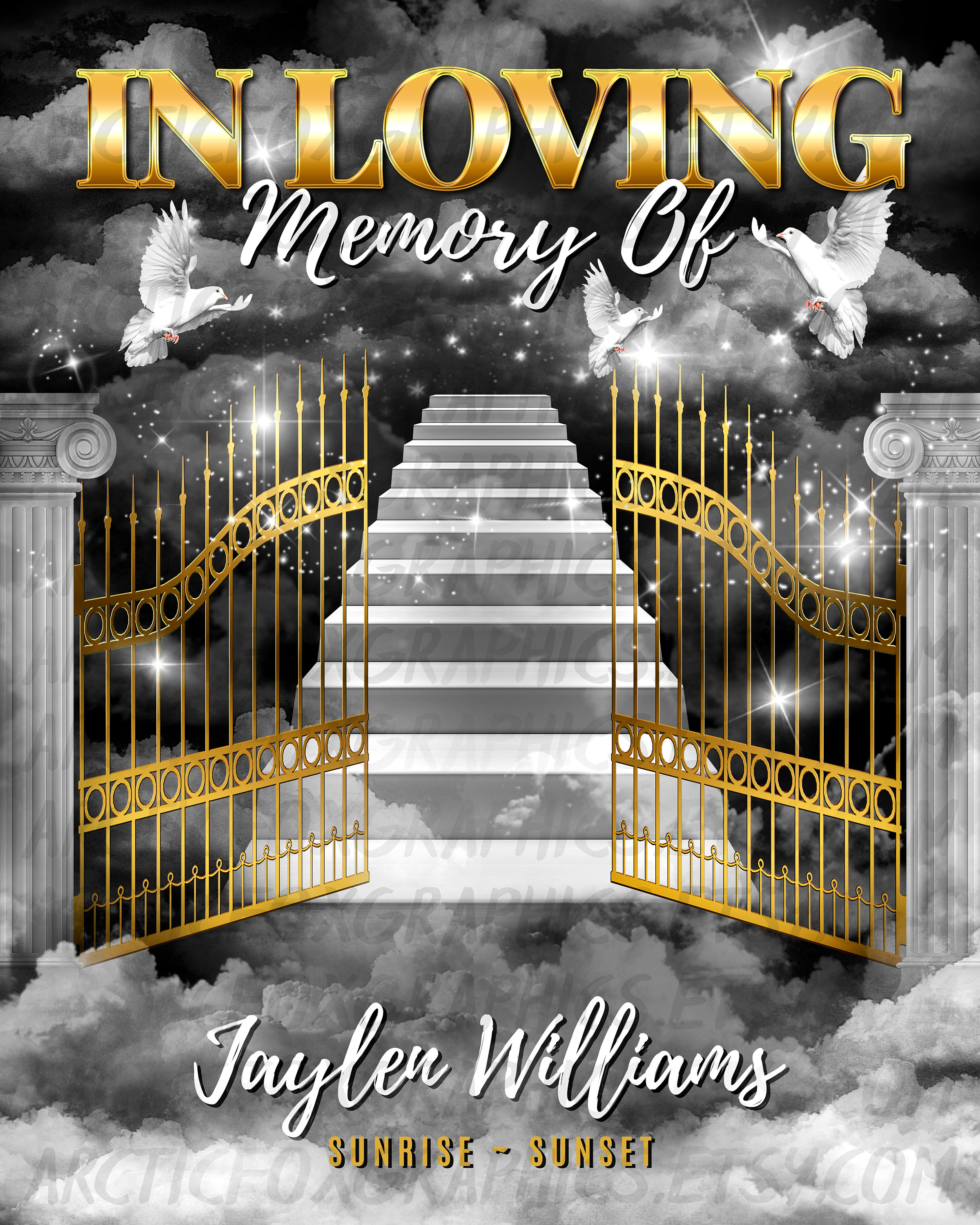 In Loving Memory PNG, Black Gold Sky Heaven Gate Memorial Background ...