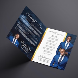 Elegant Blue Funeral Program (8 Pages) in Loving Memory Obituary ...
