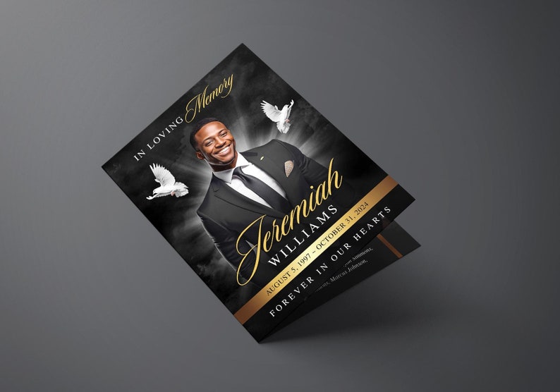 Black & Gold Funeral Program (8 Pages) in Loving Memory Obituary ...