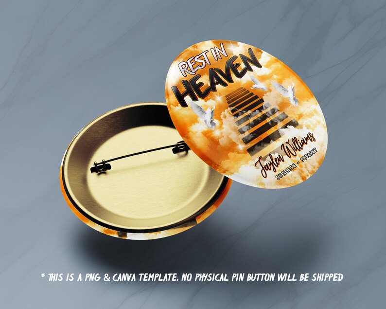 Rest in Heaven Pin Button Canva Template, Memorial Button Pin ...