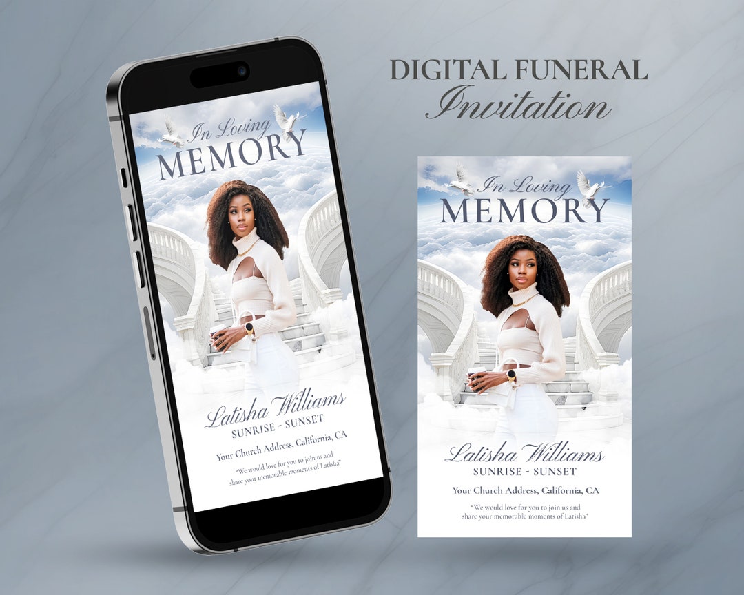 Digital Funeral Invitation Template, Electronic Memorial Announcement ...