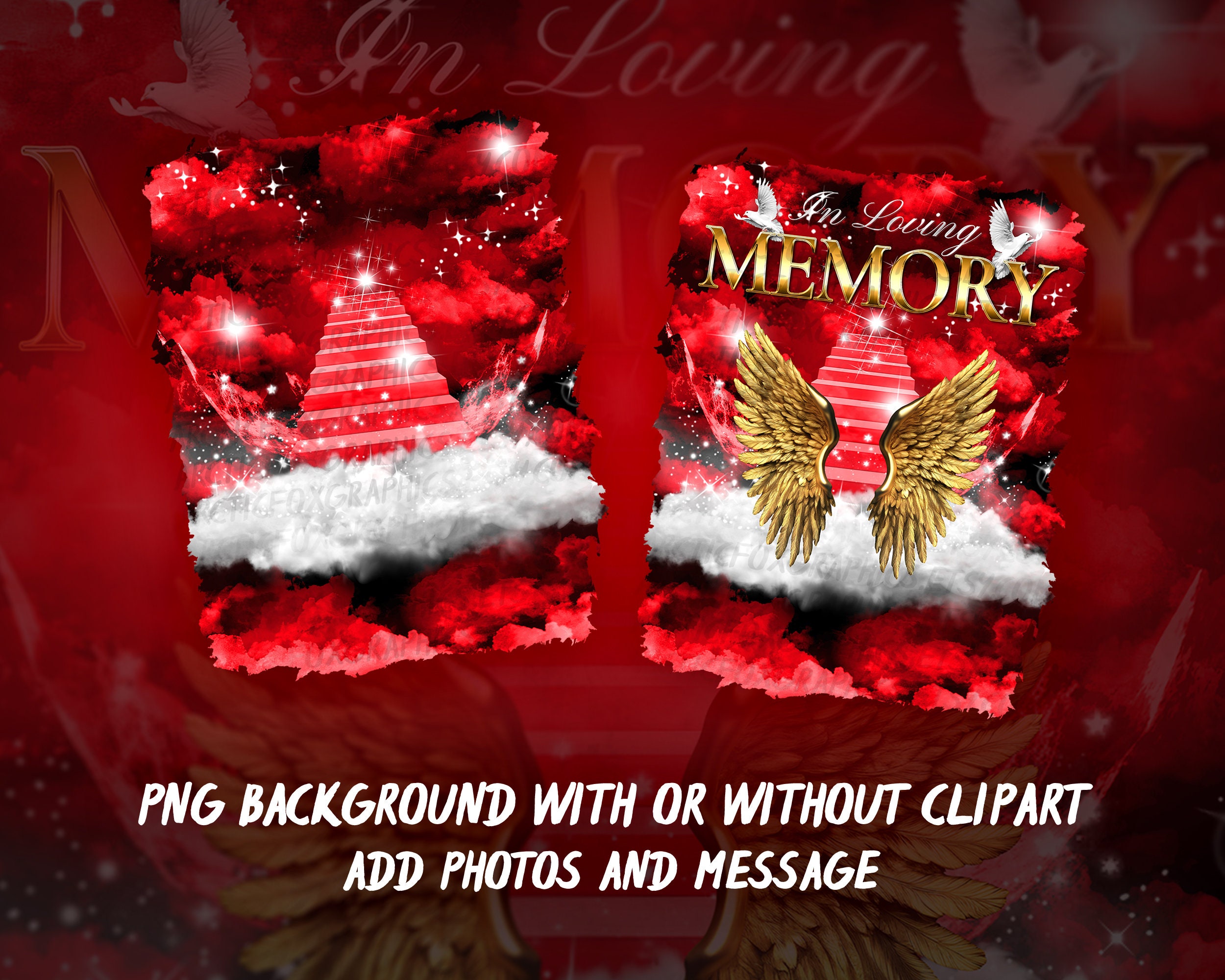 In Loving Memory PNG, Red Gold Heaven's Stairway Memorial Background ...