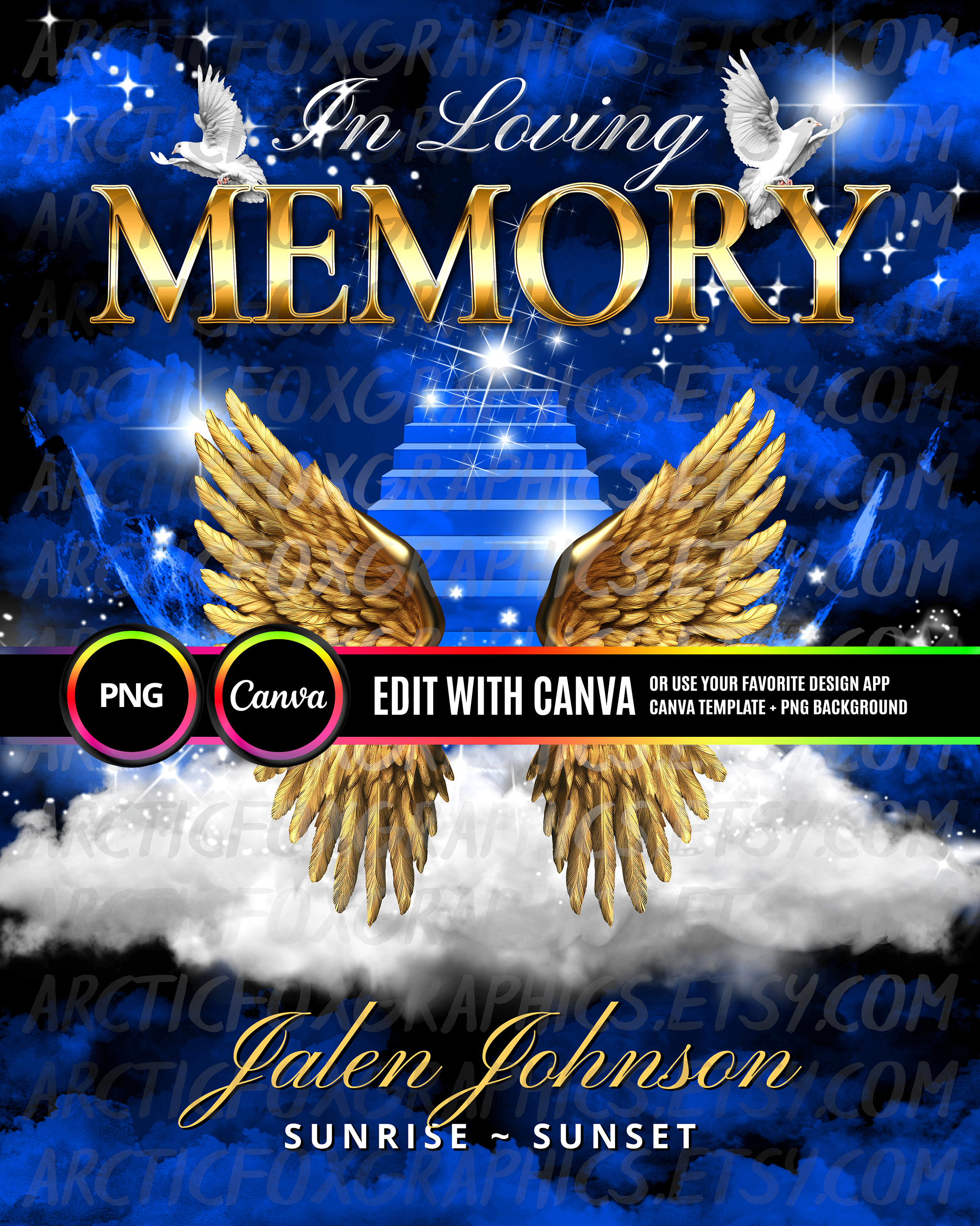 In Loving Memory PNG, Royal Blue Gold Heaven's Stairway Memorial ...