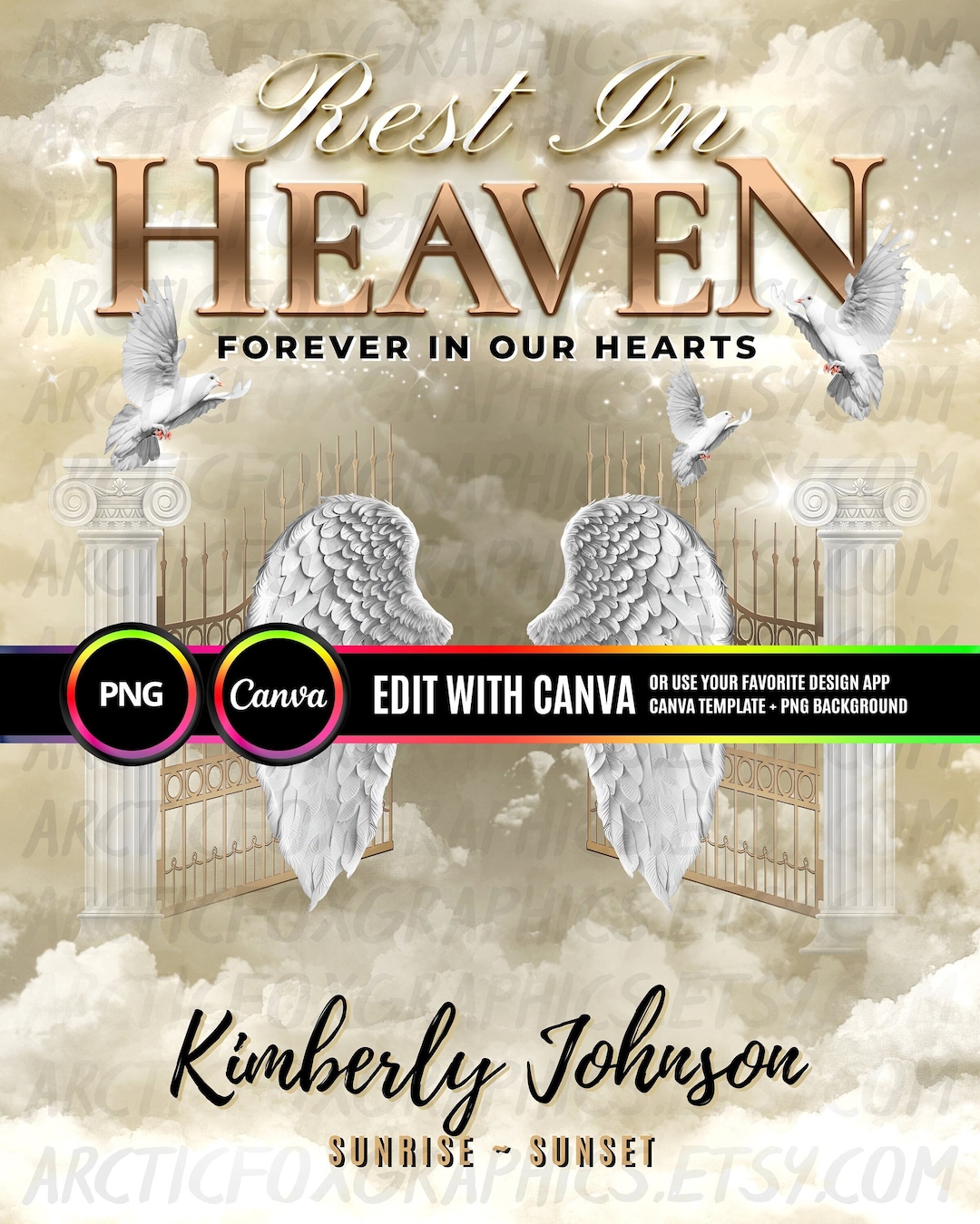 Rest in Heaven PNG, Cloudy Gold Sky Heaven Stage Memorial Background ...