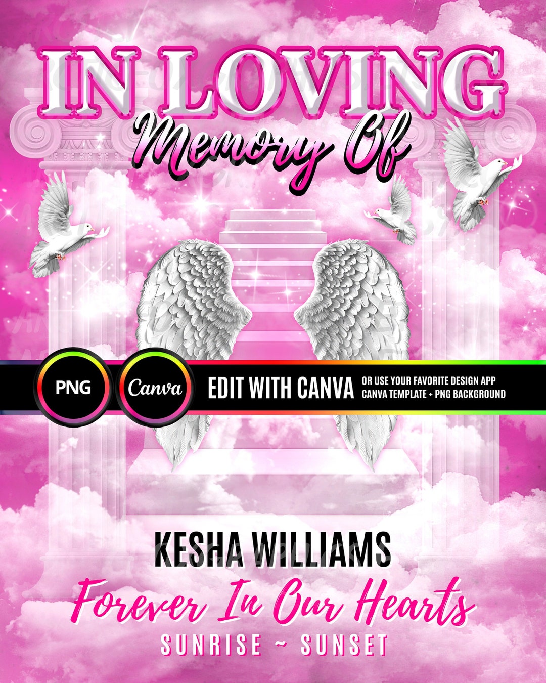 In Loving Memory PNG, Pink Sky Heaven Stairway Memorial Background for ...