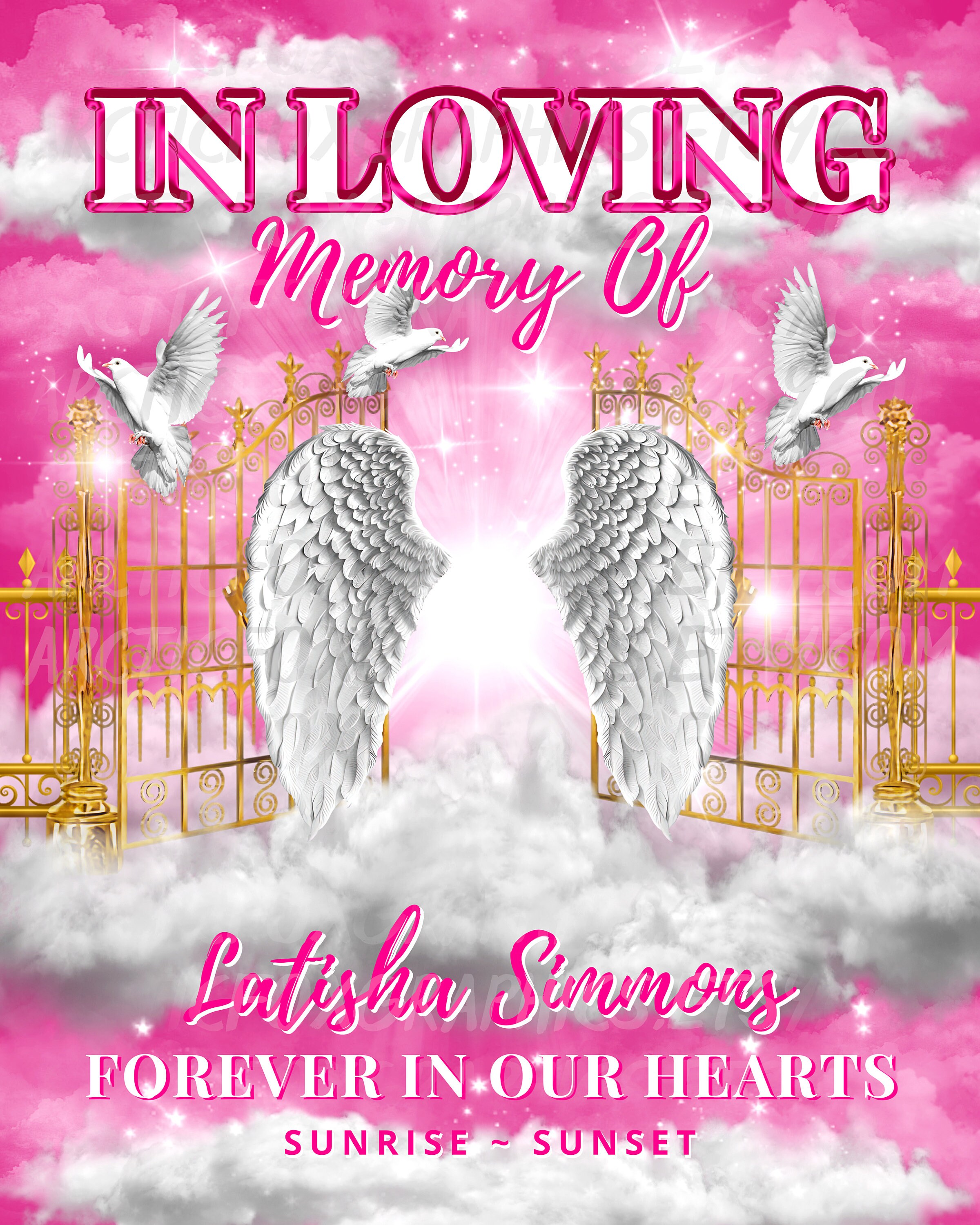 In Loving Memory PNG, Pink Sky Heaven Gate Memorial Background for ...