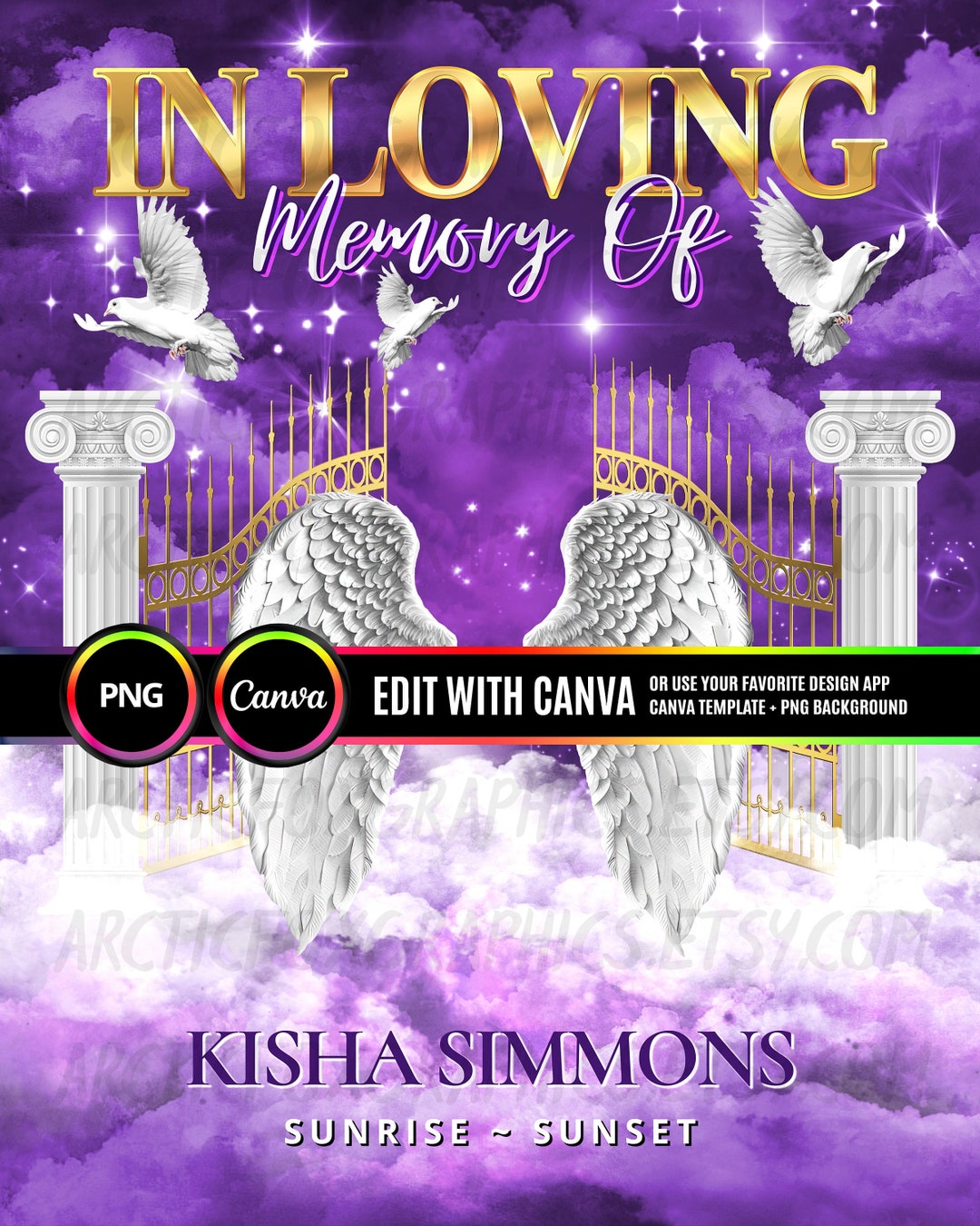 In Loving Memory PNG, Purple Sky Heaven Gate Memorial Background for Funeral, Memorial ...