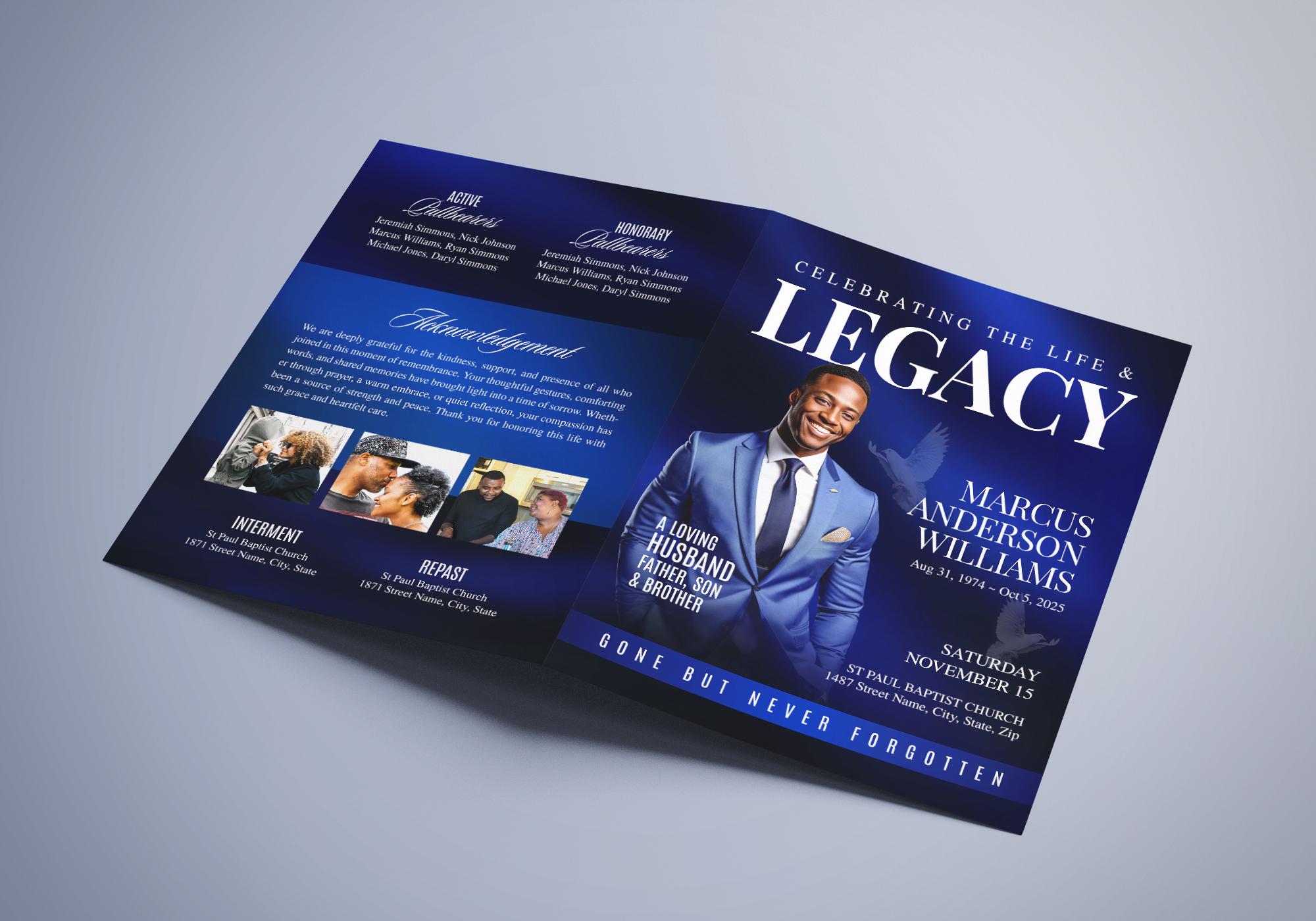 Blue Funeral Program (8 Pages) Magazine Style Obituary | Memorial ...