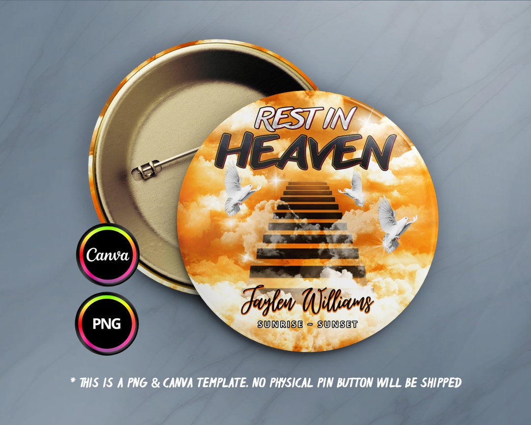 Rest in Heaven Pin Button Canva Template, Memorial Button Pin ...