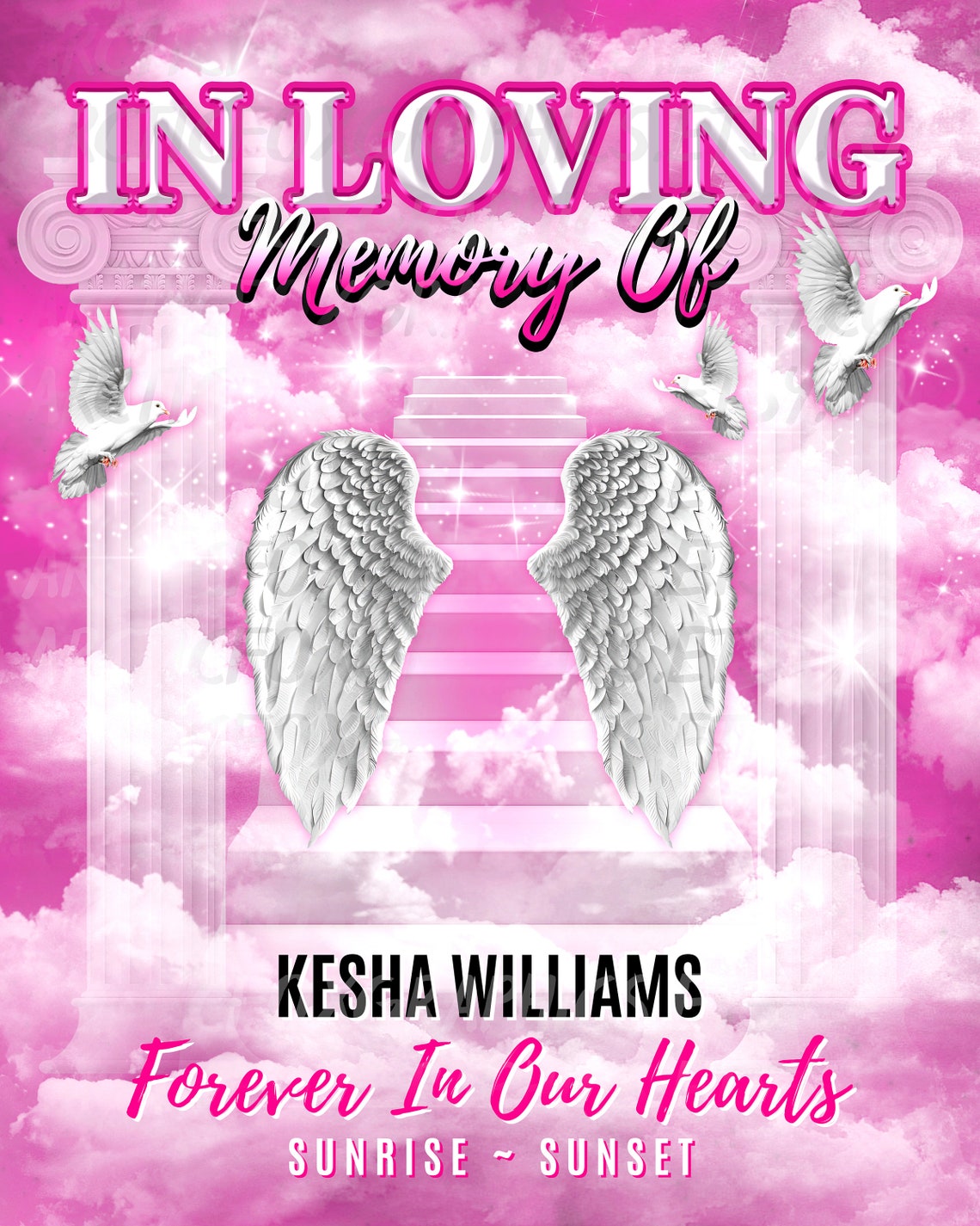 In Loving Memory PNG, Pink Sky Heaven Stairway Memorial Background for ...