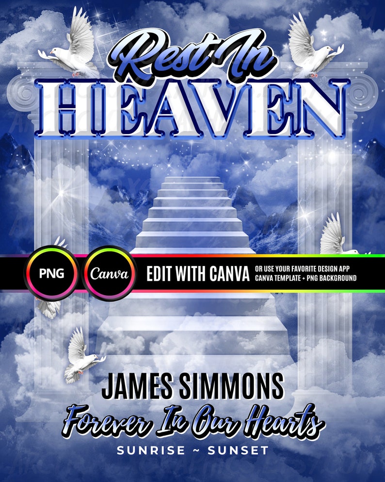 Rest in Heaven PNG, Blue Sky Stairway to Heaven Memorial Background for ...