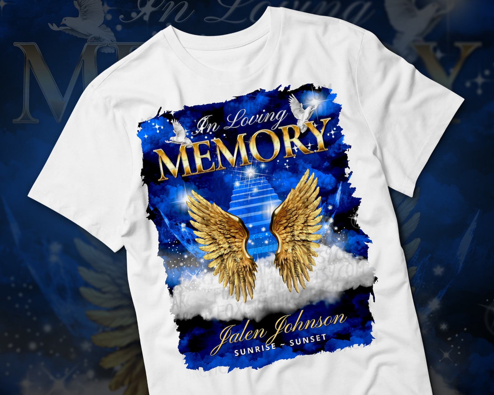 In Loving Memory PNG, Royal Blue Gold Heaven's Stairway Memorial ...