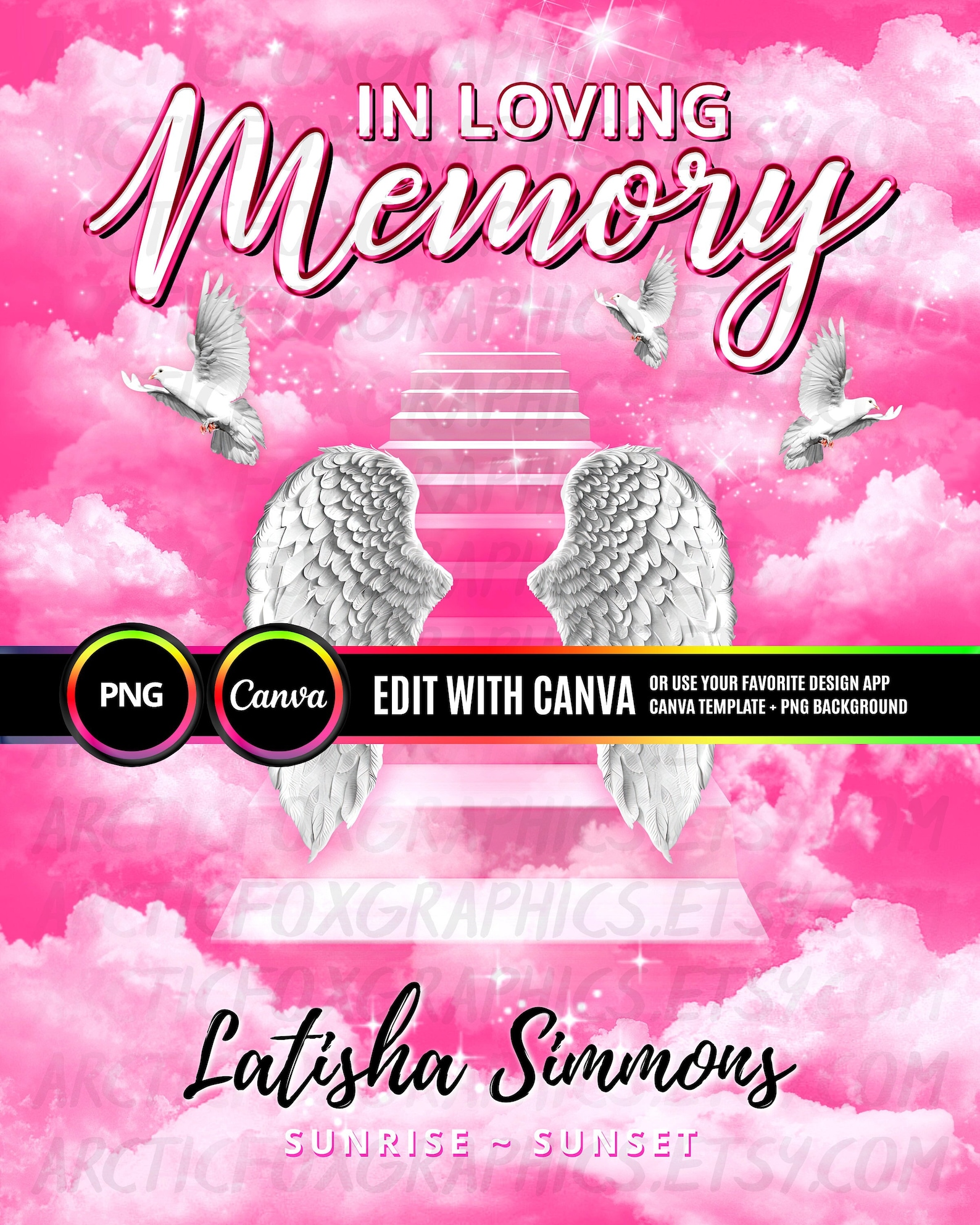 In Loving Memory PNG Pink Sky Heaven Stairway Memorial - Etsy