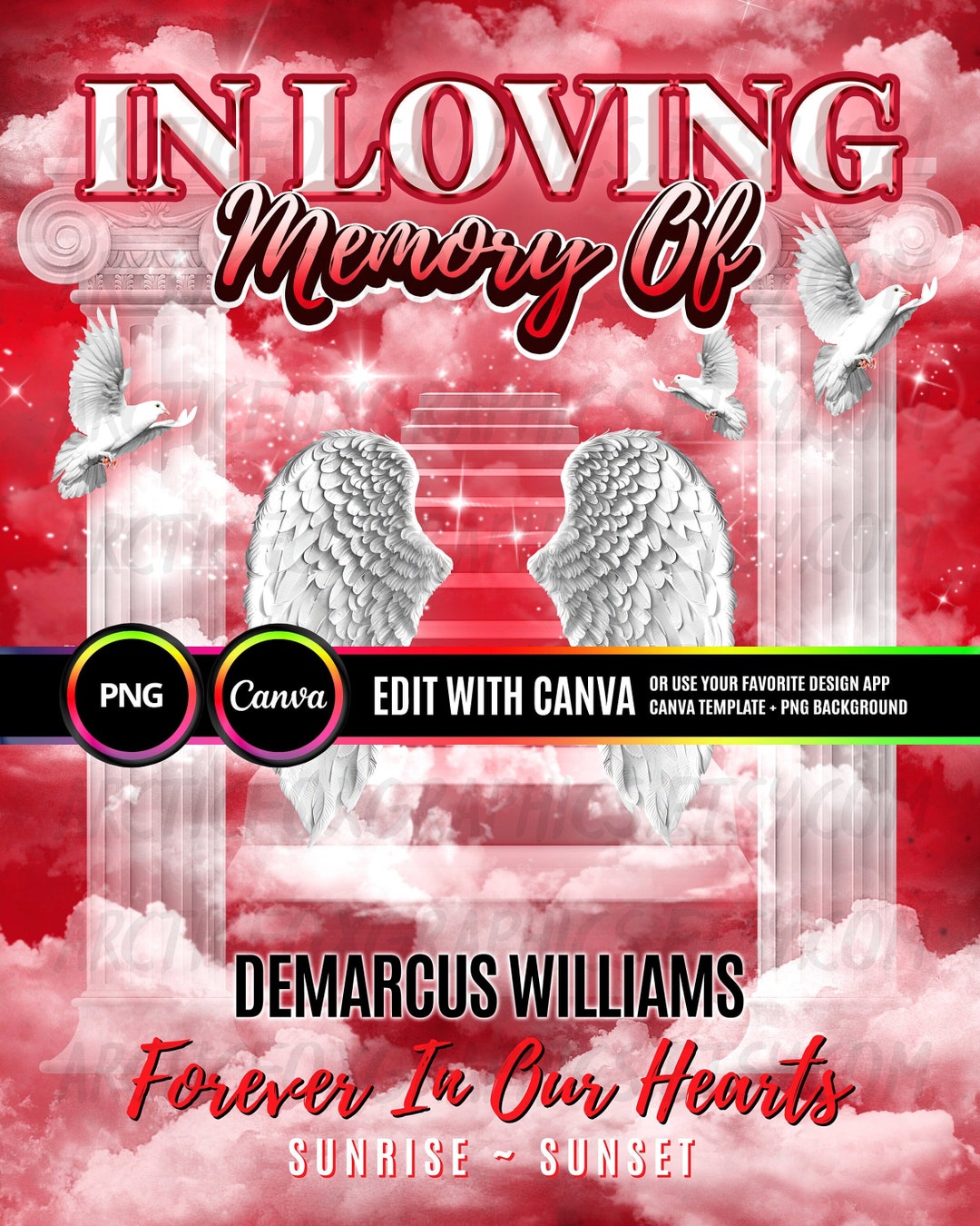 In Loving Memory PNG, Red Sky Heaven Stairway Memorial Background for ...