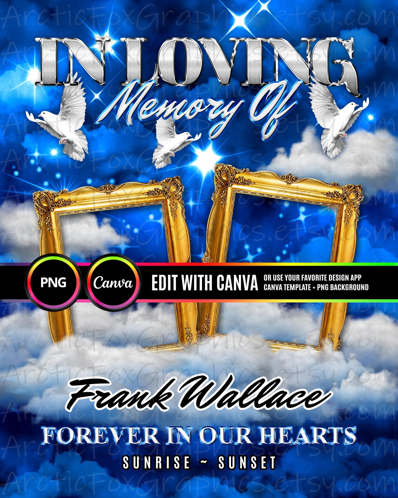 In Loving Memory PNG, Gold Silver Blue Sky Heaven Memorial Background ...
