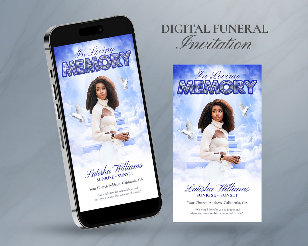 Digital Funeral Invitation Template, Electronic Memorial Announcement ...