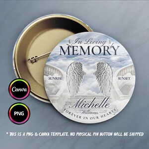 In Loving Memory Pin Button Canva Template Memorial Button - Etsy