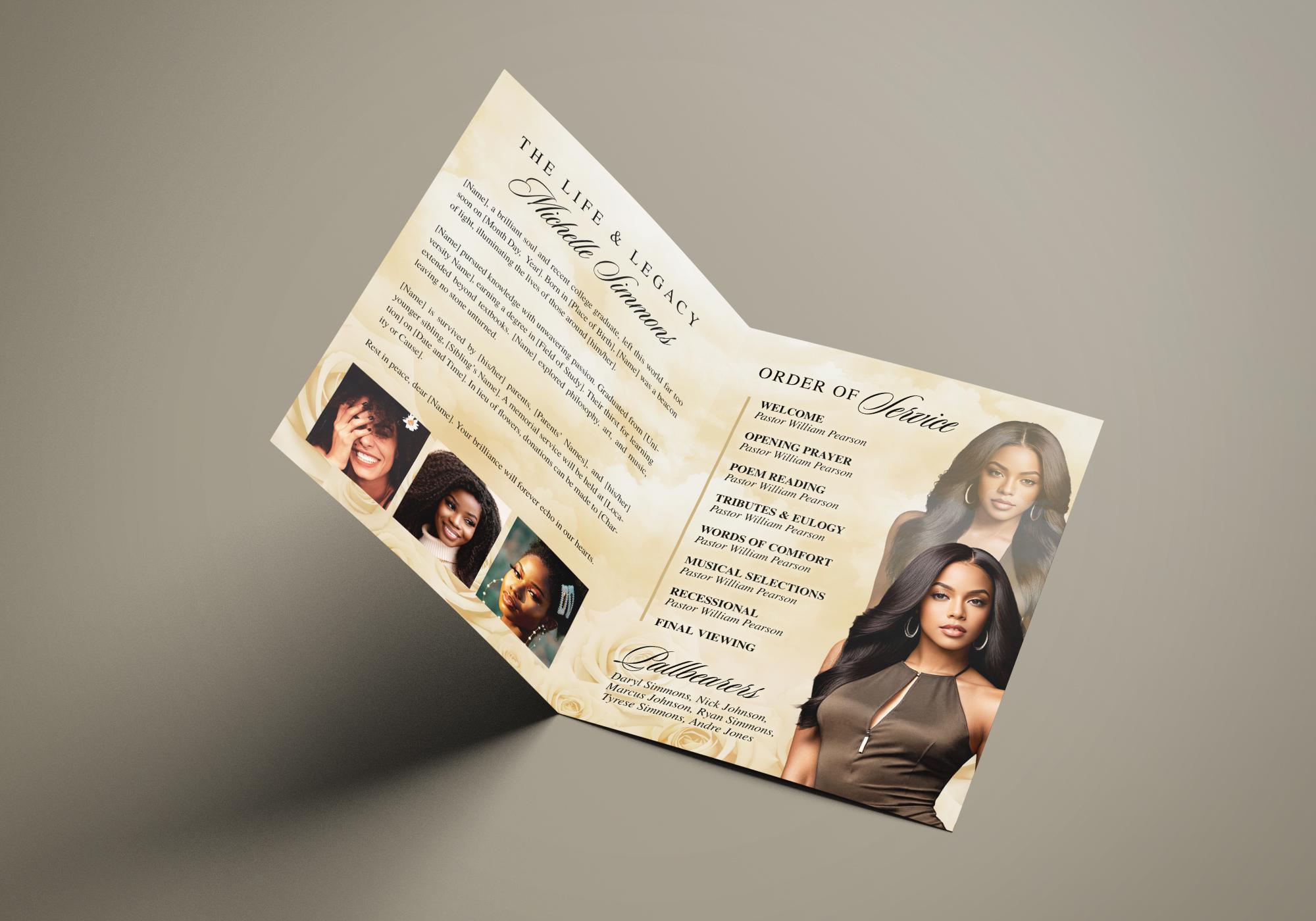 Beige Roses Funeral Program (8 Pages) Celebration of Life Obituary ...